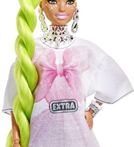 Barbie Extra Doll and Barbie Accessories with Neon Green Hair, Feather Boa and Pet Parrot