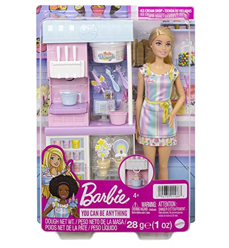 Barbie Careers Doll & Accessories, Ice Cream Shop Playset with Blonde Doll, Ice Cream Machine, Molds, Dough & More