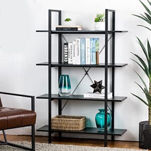 glitzhome wooden industrial bookcase 4 shelf bookshelf rustic open shelf vintage wood and metal etagere bookcase black heavy duty bookshelf low office display bookshelves short farmhouse shelves