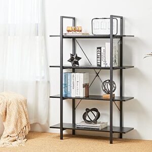 glitzhome Wooden Industrial Bookcase 4 Shelf Bookshelf Rustic Open Shelf Vintage Wood and Metal Etagere Bookcase Black Heavy Duty Bookshelf Low Office Display Bookshelves Short Farmhouse Shelves