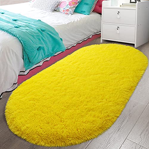 LOCHAS Fluffy Carpet Soft Yellow Bedroom Rug Throw Carpets Modern Shaggy Area Rugs for Bedroom Bedside Girls Kids Children Home Decor 2.6' x 5.3'