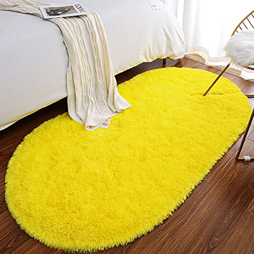 LOCHAS Fluffy Carpet Soft Yellow Bedroom Rug Throw Carpets Modern Shaggy Area Rugs for Bedroom Bedside Girls Kids Children Home Decor 2.6' x 5.3'