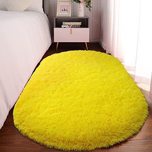 LOCHAS Fluffy Carpet Soft Yellow Bedroom Rug Throw Carpets Modern Shaggy Area Rugs for Bedroom Bedside Girls Kids Children Home Decor 2.6' x 5.3'