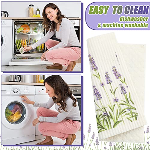 6 Pieces Swedish Kitchen Dishcloths Wildflowers Kitchen Cloths Lavender Reusable Sponge Cleaning Cloths Absorbent Dish Cloth Quick Drying Washable Cleaning Wipes No Odor Hand Towel for Kitchen