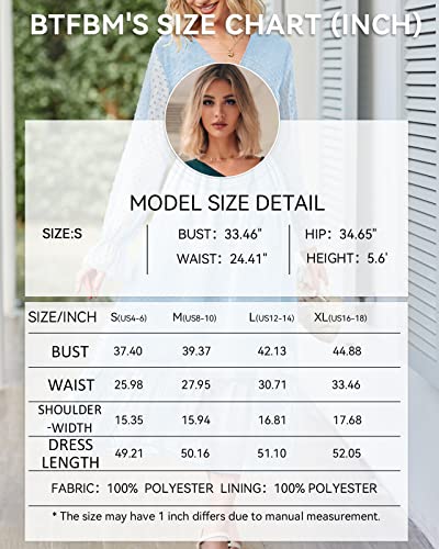 BTFBM Women's Casual Party Summer Fall Dresses 2023 Long Sleeve Wrap V Neck Swiss Dot Swing A-Line Maxi Dress with Belt(Swiss Dot Light Blue, Small)