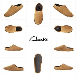 Clarks Mens Open Back Suede Leather Slipper With Heavy Stitching - Plush Sherpa Lining - Indoor Outdoor House Slippers For Men (13 M US, Tan)