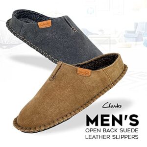 Clarks Mens Open Back Suede Leather Slipper With Heavy Stitching - Plush Sherpa Lining - Indoor Outdoor House Slippers For Men (13 M US, Tan)