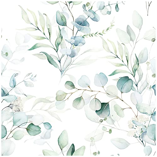 Floralplus Peel and Stick Wallpaper Boho Eucalyptus Leaf Wallpaper Removable Wallpaper Peel and Stick Floral Stick On Wallpaper for Bedroom Home Decor 17.7x118in