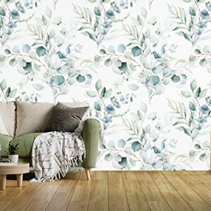 Floralplus Peel and Stick Wallpaper Boho Eucalyptus Leaf Wallpaper Removable Wallpaper Peel and Stick Floral Stick On Wallpaper for Bedroom Home Decor 17.7x118in