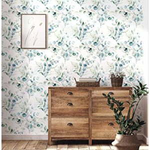 Floralplus Peel and Stick Wallpaper Boho Eucalyptus Leaf Wallpaper Removable Wallpaper Peel and Stick Floral Stick On Wallpaper for Bedroom Home Decor 17.7x118in