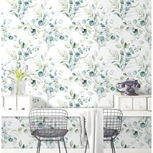 Floralplus Peel and Stick Wallpaper Boho Eucalyptus Leaf Wallpaper Removable Wallpaper Peel and Stick Floral Stick On Wallpaper for Bedroom Home Decor 17.7x118in