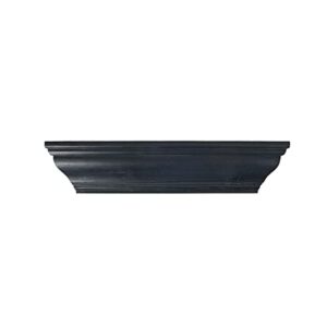 prinz shelves 24" black wash crown molding wood, floating wall shelves for bathroom, bedroom, wall decor, 24" x 5" x 4"