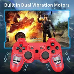 Rzzhgzq 2 Pack PS3 Wireless Controller Playstation 3 Controller Wireless Bluetooth Gamepad with USB Charger Cable for PS3 Console (Red+Green)