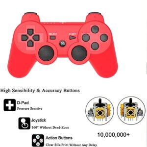 Rzzhgzq 2 Pack PS3 Wireless Controller Playstation 3 Controller Wireless Bluetooth Gamepad with USB Charger Cable for PS3 Console (Red+Green)