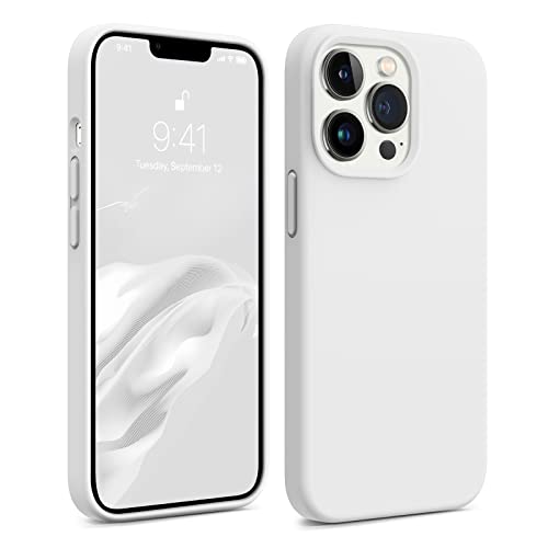 AOTESIER Shockproof Designed for iPhone 13 Pro Case, Liquid Silicone Phone Case with [Soft Anti-Scratch Microfiber Lining] Drop Protection 6.1 inch Slim Thin Cover（White）