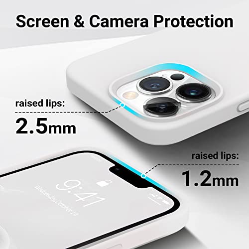 AOTESIER Shockproof Designed for iPhone 13 Pro Case, Liquid Silicone Phone Case with [Soft Anti-Scratch Microfiber Lining] Drop Protection 6.1 inch Slim Thin Cover（White）