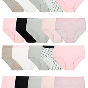 Fruit of the Loom Girls' Tag Free Cotton Brief Underwear Multipacks, Brief-20 Pack-Black/Pink/Grey, 16