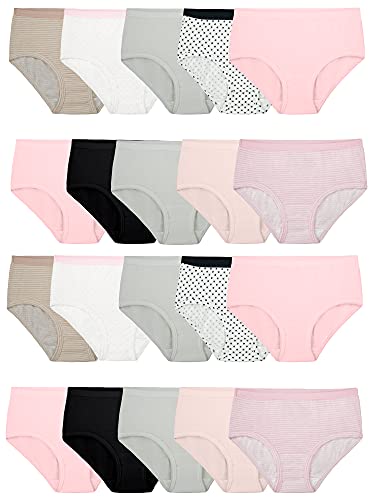 Fruit of the Loom Girls' Tag Free Cotton Brief Underwear Multipacks, Brief-20 Pack-Black/Pink/Grey, 16