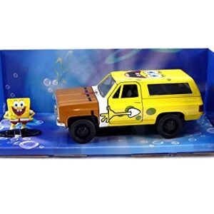 Jada Toys Spongebob Squarepants 1:32 1980 Chevy Blazer K5 Die-cast Car and 1.65" Spongebob Figure, Toys for Kids and Adults, 31798 , Yellow