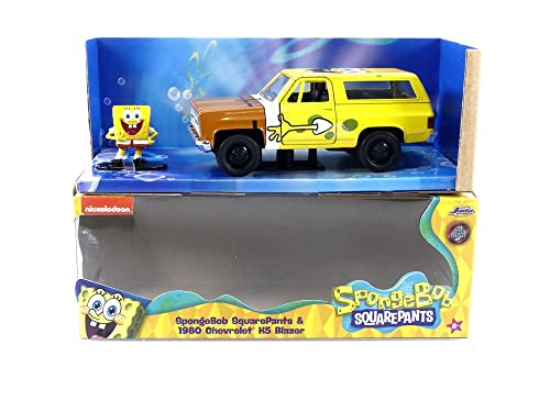 Jada Toys Spongebob Squarepants 1:32 1980 Chevy Blazer K5 Die-cast Car and 1.65" Spongebob Figure, Toys for Kids and Adults, 31798 , Yellow