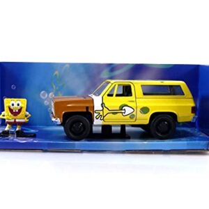 Jada Toys Spongebob Squarepants 1:32 1980 Chevy Blazer K5 Die-cast Car and 1.65" Spongebob Figure, Toys for Kids and Adults, 31798 , Yellow