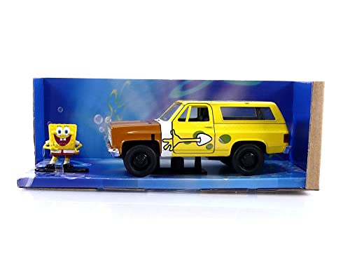 Jada Toys Spongebob Squarepants 1:32 1980 Chevy Blazer K5 Die-cast Car and 1.65" Spongebob Figure, Toys for Kids and Adults, 31798 , Yellow