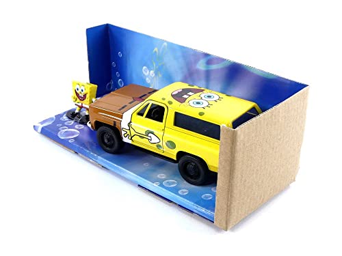 Jada Toys Spongebob Squarepants 1:32 1980 Chevy Blazer K5 Die-cast Car and 1.65" Spongebob Figure, Toys for Kids and Adults, 31798 , Yellow