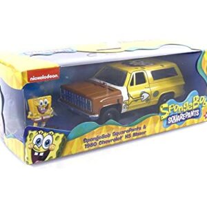 Jada Toys Spongebob Squarepants 1:32 1980 Chevy Blazer K5 Die-cast Car and 1.65" Spongebob Figure, Toys for Kids and Adults, 31798 , Yellow