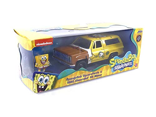 Jada Toys Spongebob Squarepants 1:32 1980 Chevy Blazer K5 Die-cast Car and 1.65" Spongebob Figure, Toys for Kids and Adults, 31798 , Yellow