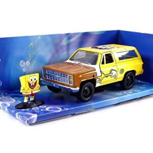 Jada Toys Spongebob Squarepants 1:32 1980 Chevy Blazer K5 Die-cast Car and 1.65" Spongebob Figure, Toys for Kids and Adults, 31798 , Yellow