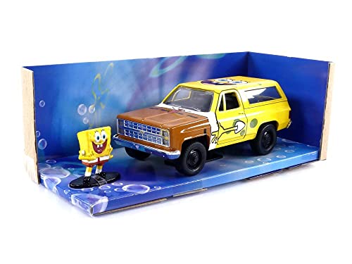 Jada Toys Spongebob Squarepants 1:32 1980 Chevy Blazer K5 Die-cast Car and 1.65" Spongebob Figure, Toys for Kids and Adults, 31798 , Yellow