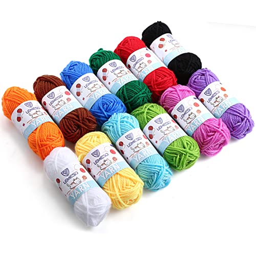 LEMESO 12 Skeins Mini Yarn, 12 Colors 100% Acrylic Mini Knitting Yarn, Great for Knitting Crochet Crafts