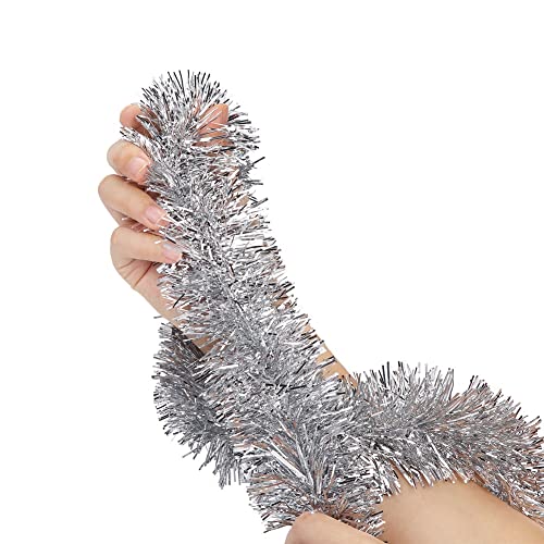 Fasyou 33FT Tinsel Christmas Garland Metallic Streamers for Christmas Tree Decorations Tinsel Decorations for Holiday New Years Eve Xmas Party Wedding Birthday Fireplace Decor,Silver 05