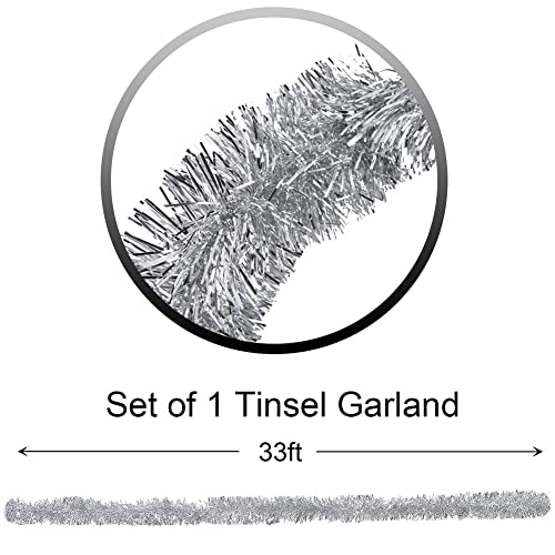 Fasyou 33FT Tinsel Christmas Garland Metallic Streamers for Christmas Tree Decorations Tinsel Decorations for Holiday New Years Eve Xmas Party Wedding Birthday Fireplace Decor,Silver 05