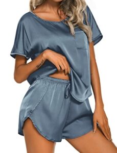 ekouaer satin pyjamas woman sleepwear pajama shorts set silky night wear pjs sets d.grey m