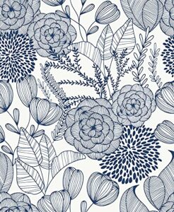 nuwallpaper nus3830 navy secret garden peel & stick wallpaper, blue