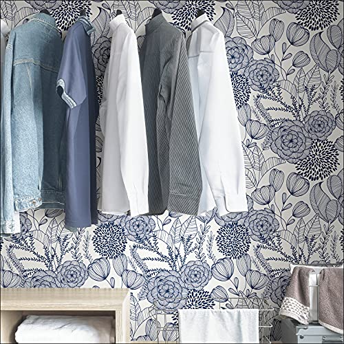 NuWallpaper NUS3830 Navy Secret Garden Peel & Stick Wallpaper, Blue