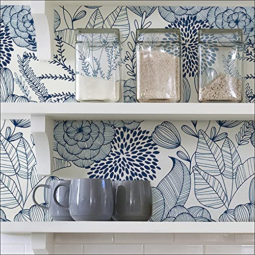 NuWallpaper NUS3830 Navy Secret Garden Peel & Stick Wallpaper, Blue