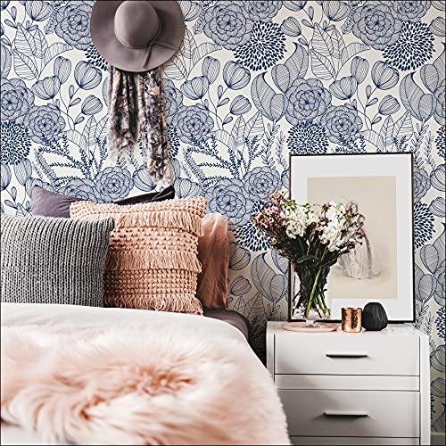 NuWallpaper NUS3830 Navy Secret Garden Peel & Stick Wallpaper, Blue