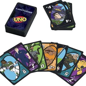 Mattel Games UNO Disney and Pixar Lightyear Card Game, Travel Game with Movie-Themed Deck in Collectible Tin for 2-10 Players