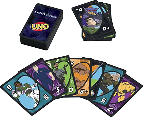 Mattel Games UNO Disney and Pixar Lightyear Card Game, Travel Game with Movie-Themed Deck in Collectible Tin for 2-10 Players