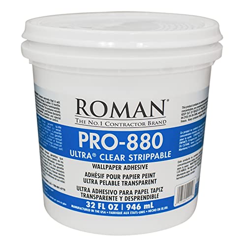 ROMAN Ultra Clear Strippable Wallpaper Adhesive, Clear Glue, PRO-880 (32 Ounce - 80 sq. ft.)