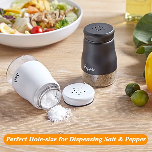 Salt and Pepper Shakers Set, Bivvclaz 5 Ounce Stainless Steel Salt and Pepper Dispenser with Glass Bottom, Cute Salt and Pepper Shakers for Modern Home Kitchen Decor, Easy Filling