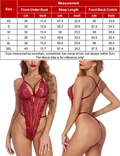 Avidlove Women Lingerie Sexy Deep V Lace Bodysuit Strappy One Piece Teddy Babydoll Dark Red XX-Large