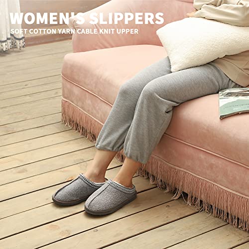 House Bedroom Slippers for Women Indoor and Outdoor with Fuzzy Lining Memory Foam（Light Grey,7/8）