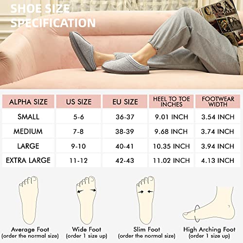 House Bedroom Slippers for Women Indoor and Outdoor with Fuzzy Lining Memory Foam（Light Grey,7/8）