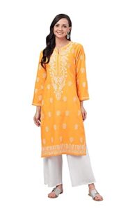 ada traditional handcrafted indian chikankari women's cotton kurta kurti tunic xs196540 mustard