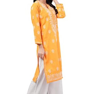 Ada Traditional Handcrafted Indian Chikankari Women's Cotton Kurta Kurti Tunic XS196540 Mustard