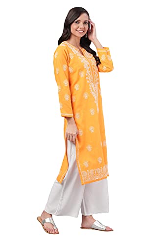 Ada Traditional Handcrafted Indian Chikankari Women's Cotton Kurta Kurti Tunic XS196540 Mustard