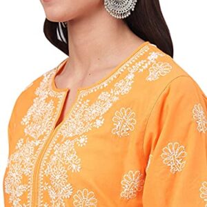 Ada Traditional Handcrafted Indian Chikankari Women's Cotton Kurta Kurti Tunic XS196540 Mustard